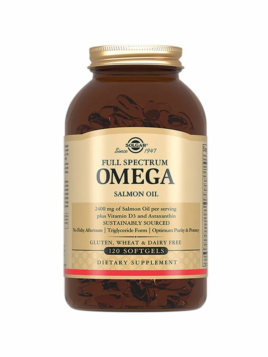 Солгар, Омега-Комплекс из дикого океанического лосося, 120 капсул