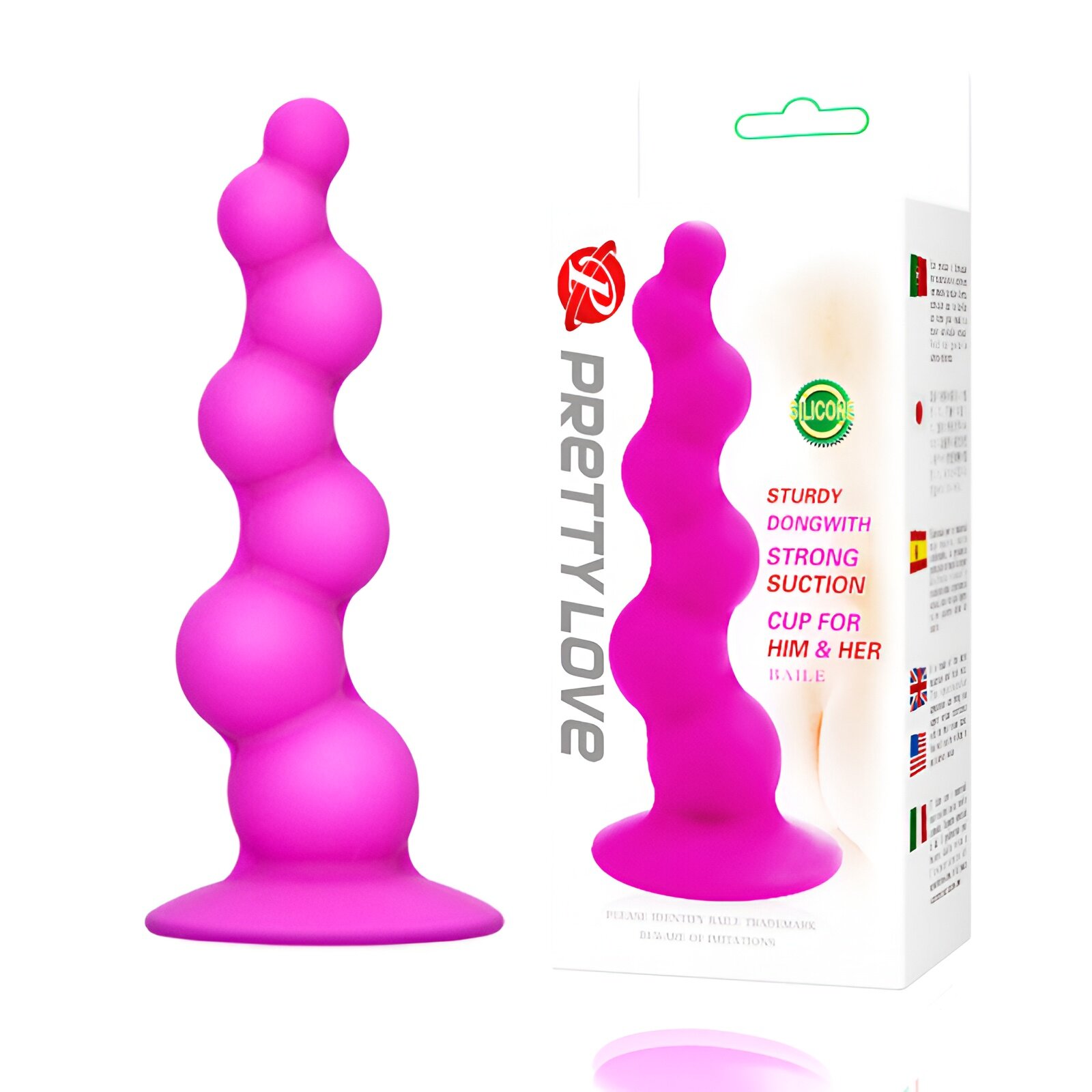 Анальный массажер Pretty Love, без вибрации, на присоске, розовый