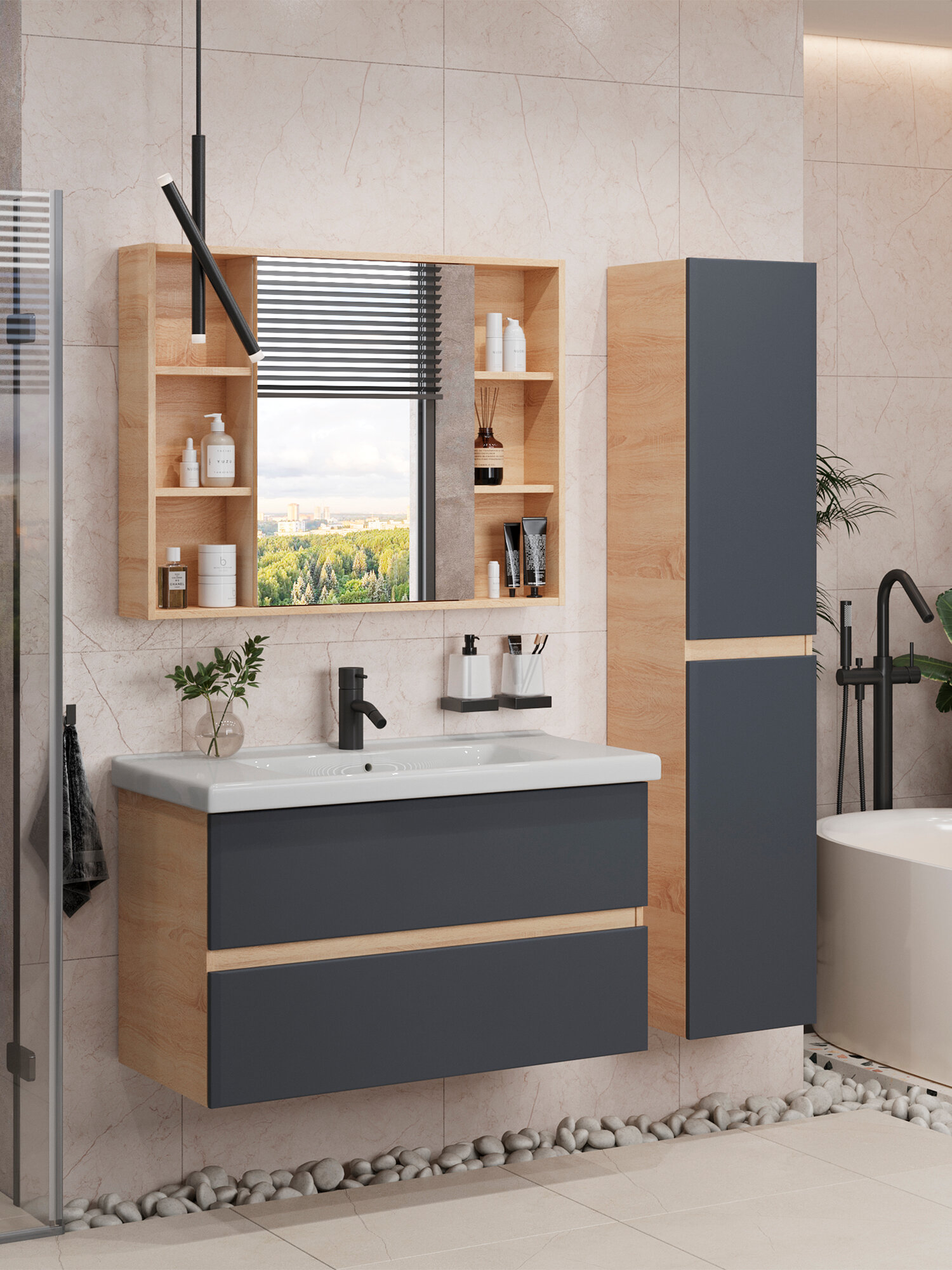 Шкаф-пенал подвесной SanStar Инфинити для ванной комнаты