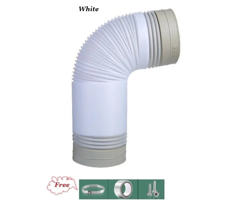 Гибкая дымоотлопная труба ПВХ 100-180 мм, 1.5/3 м D180mm, White, 3m