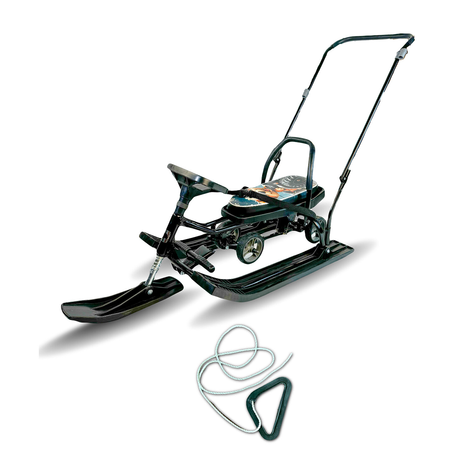 Снегокат детский 109 "Wheel" c П-образным толкателем и колесной базой (Песик тракторист)