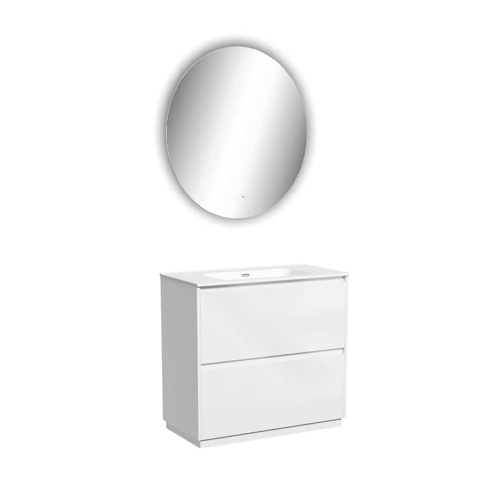 Мебель для ванной комнаты Sancos Libra Floor 90 белый глянец, белая раковина CN7002