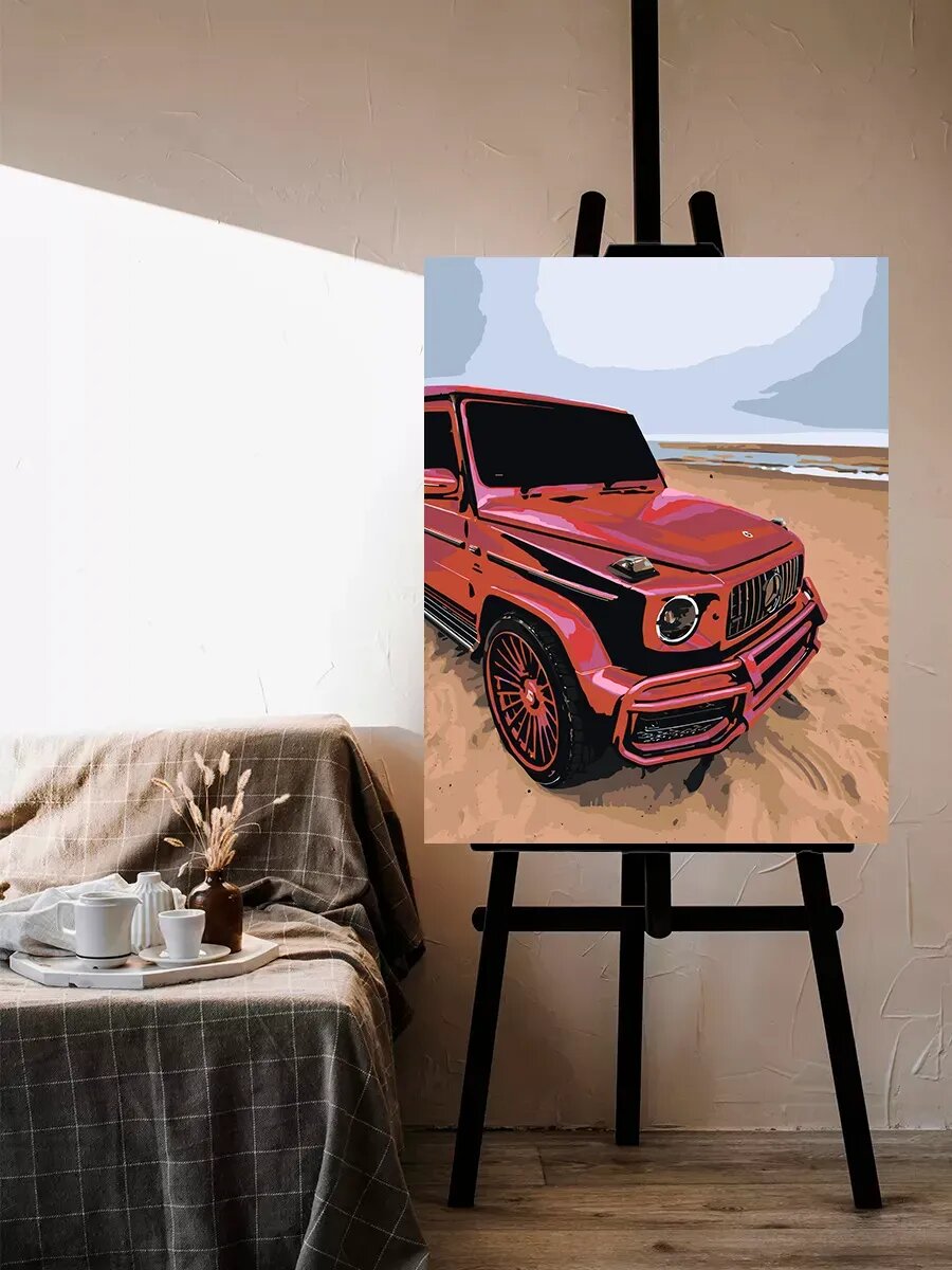 Картина по номерам Красный Mercedes Benz Amg G 63 в Пустыне