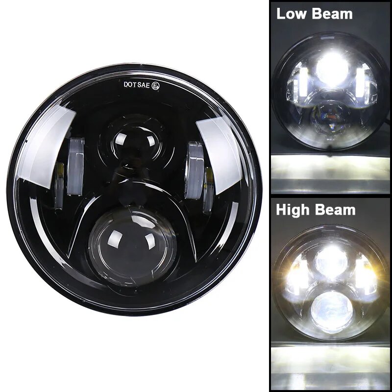 Мотоциклетная 7-дюймовая светодиодная фара DOT с дальним ближним светом, универсальная 7-дюймовая круглая фара для Honda VTR250 X4 CB400sf CB750, 1piece Bezel Black