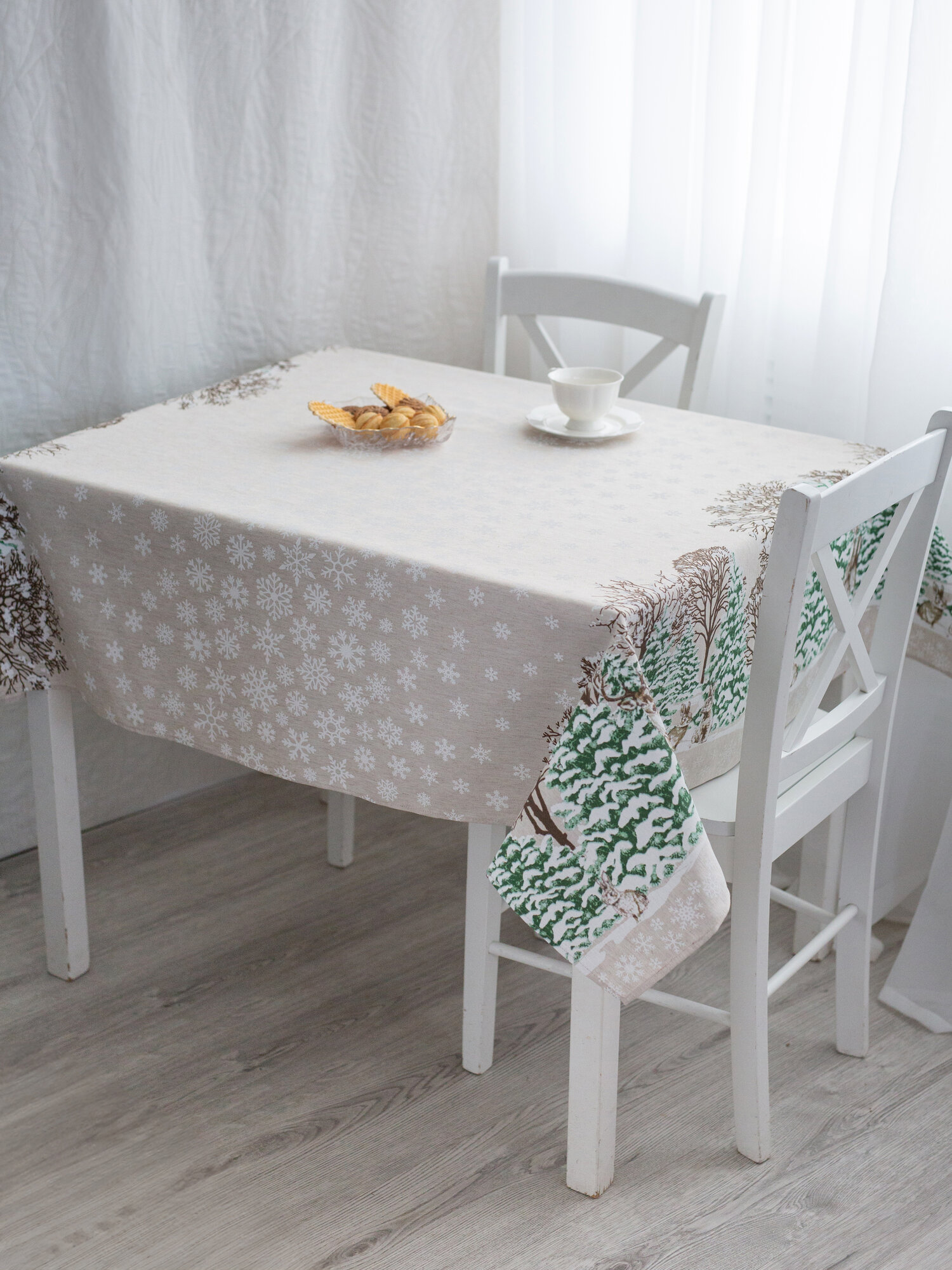 Скатерть на стол для кухни Моготекс прямоугольная 180*150 см , водо и пятноотталкивающая пропитка, лен/пэ 5169/1