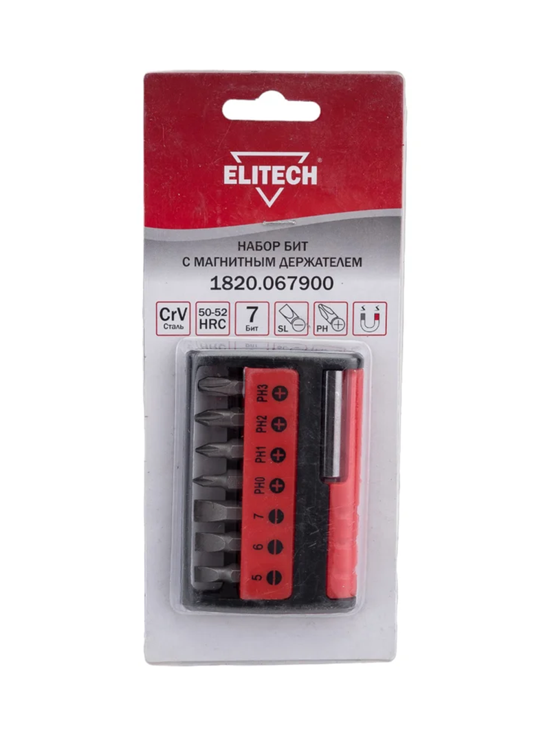 Набор бит Elitech 8 шт. 25 мм, магнитный адаптер 1820.067900