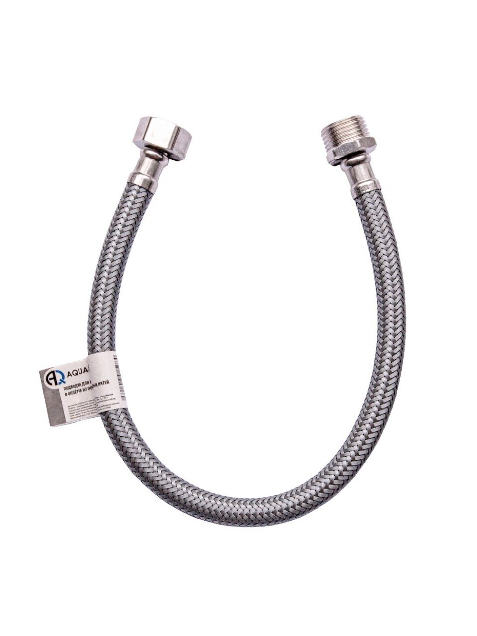 Гибкая подводка для воды AquaLine 1/2 дюйма гайка-штуцер 40 см, нержавеющая сталь и полиамид, для смесителя и унитаза.