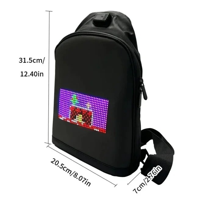 Сумка со светодиодным дисплеем «сделай сам», умное приложение, светодиодный пиксельный экран для женщин и мужчин, нагрудная сумка, светодиодный рюкзак, многоязычная динамическая сумка на плечо с граффити C style sling bag