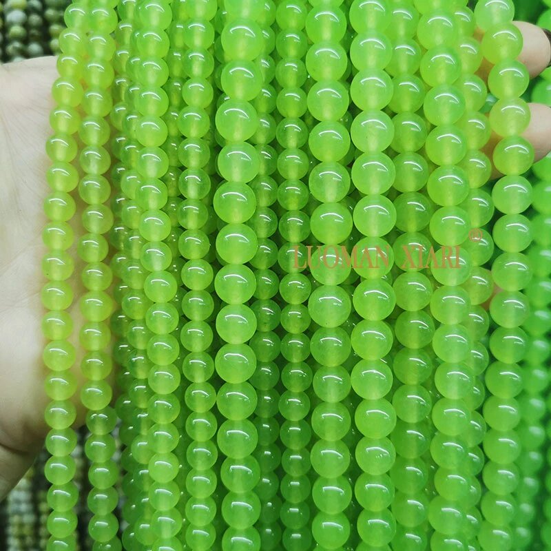 Натуральные бусины халцедон зеленый LUOMAN XIARI 6/8/10 мм Зеленый, 4mm 59-61pcs, lemon green