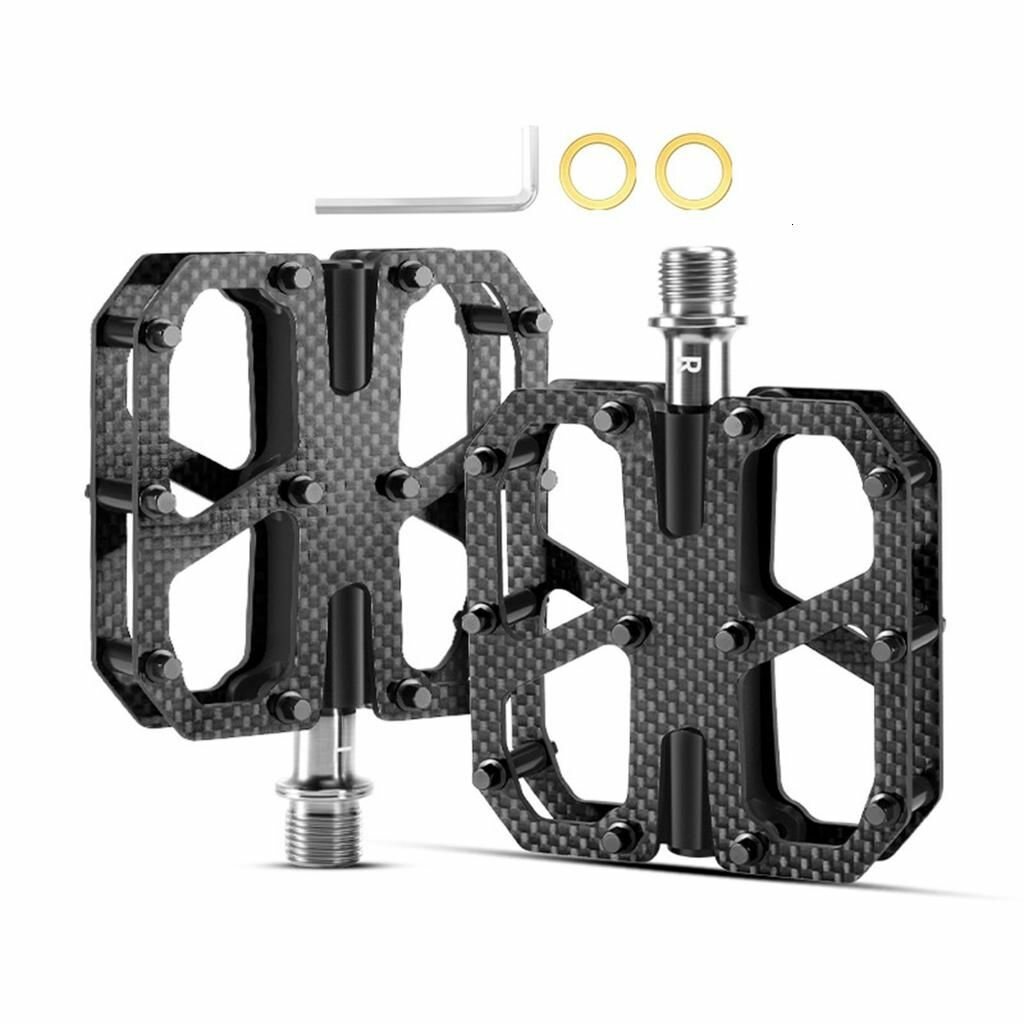 Карбоновые педали для велосипеда, увеличенная платформа, система с 3 подшипниками, маркировка лево/право, Черный