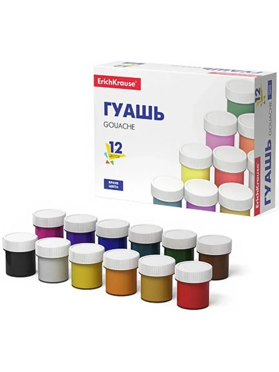 Гуашь 12 цветов х 17 мл, в картонной упаковке