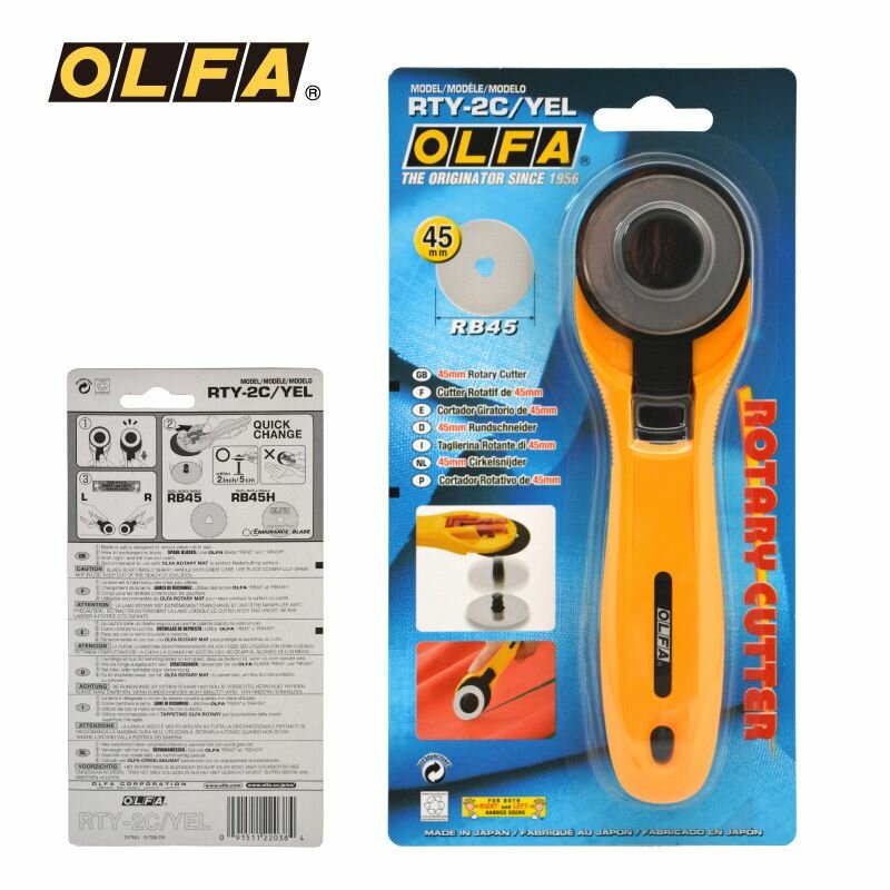 Роторный дисковый резак OLFA RTY 2C YEL диаметр 45 мм канцелярский нож в стиле палочки для рукоделия творчества и шитья