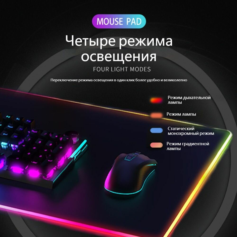 Игровой коврик для мышки большой с подсветкой 90х40см, Пользовательский шаблон