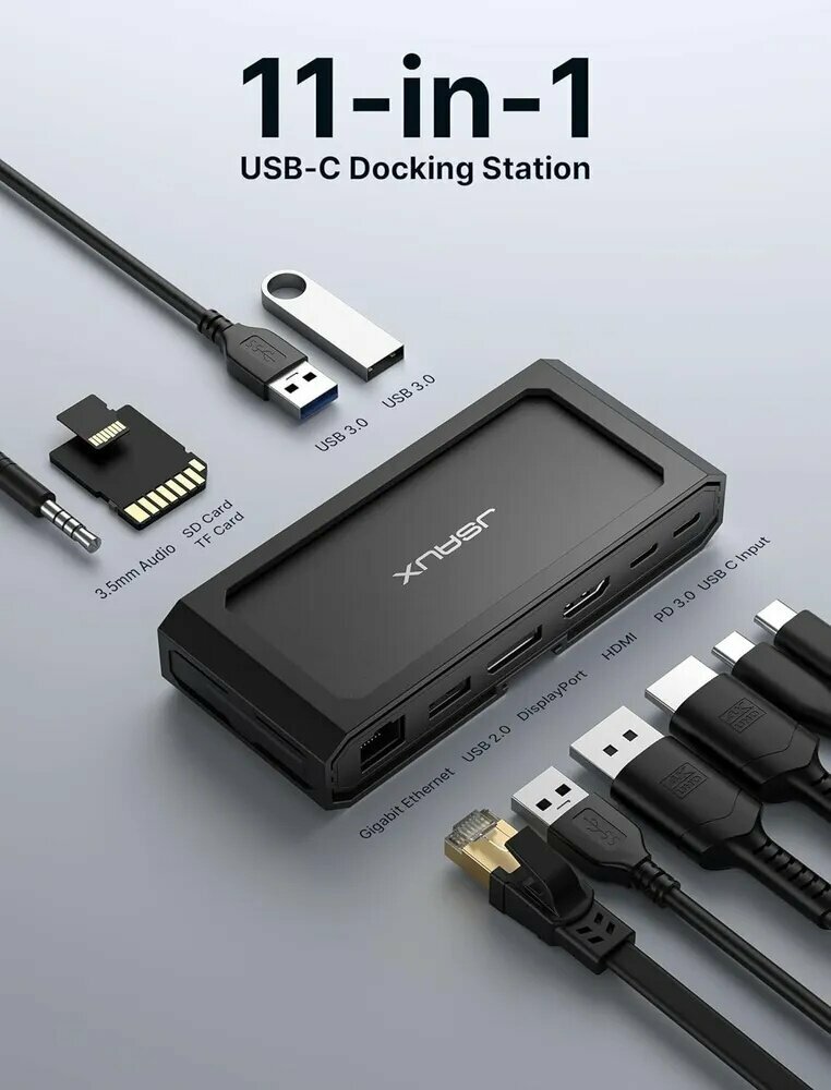 JSAUX Steam Deck OLED Док-станция для ноутбука USB-C, док-станция 11-в-1 с HDMI и DP 8K при 30 Гц, PD 100 Вт, Gigabit Ethernet, аудиоразъем 3,5 мм, совместимый с Steam Deck OLED