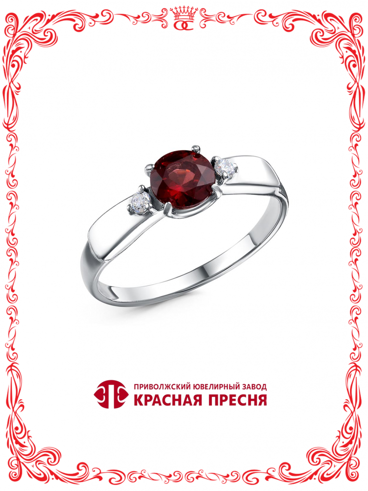 Кольцо, серебро, 925 проба, родирование, гранат, фианит