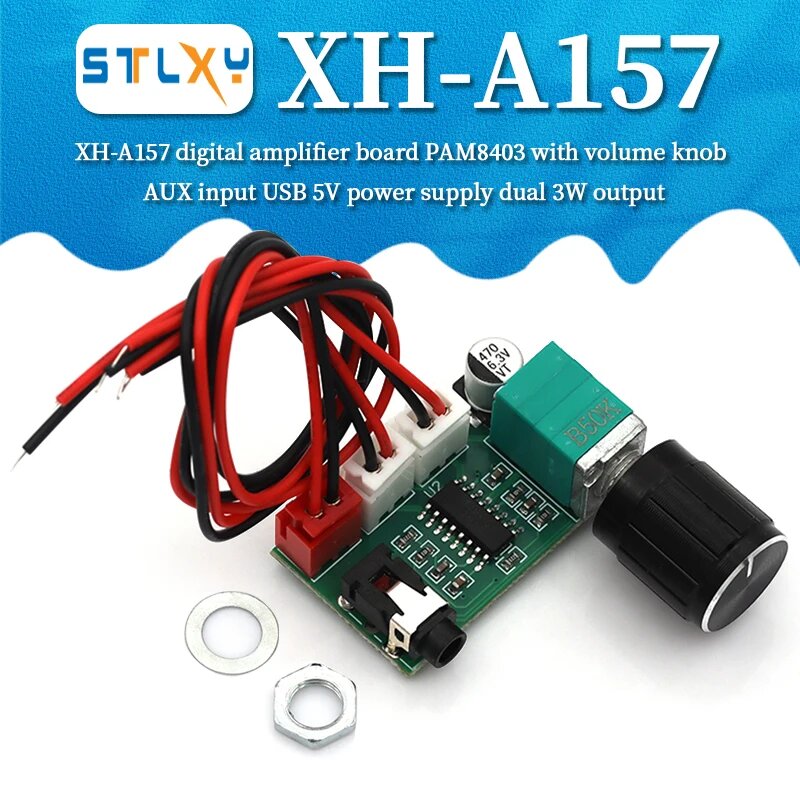 Плата цифрового усилителя XH-A157 PAM8403 с ручкой громкости Aux Вход USB 5 В Источник питания Двойной выход 3 Вт