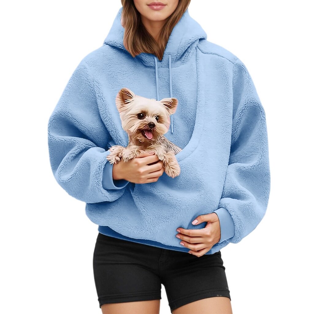 Женская толстовка с капюшоном для домашних животных, шерстяная толстовка (с кошачьими карманами), толстовка с длинными рукавами для кошек и собак-небесно-голубой-XXL