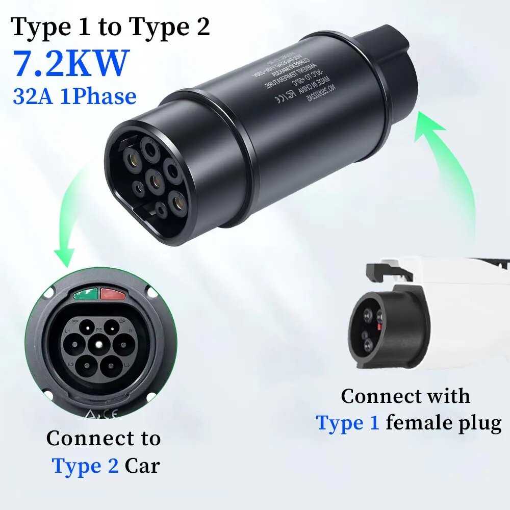 Адаптер Type 1 на Type 2 7.2KW для электромобиля