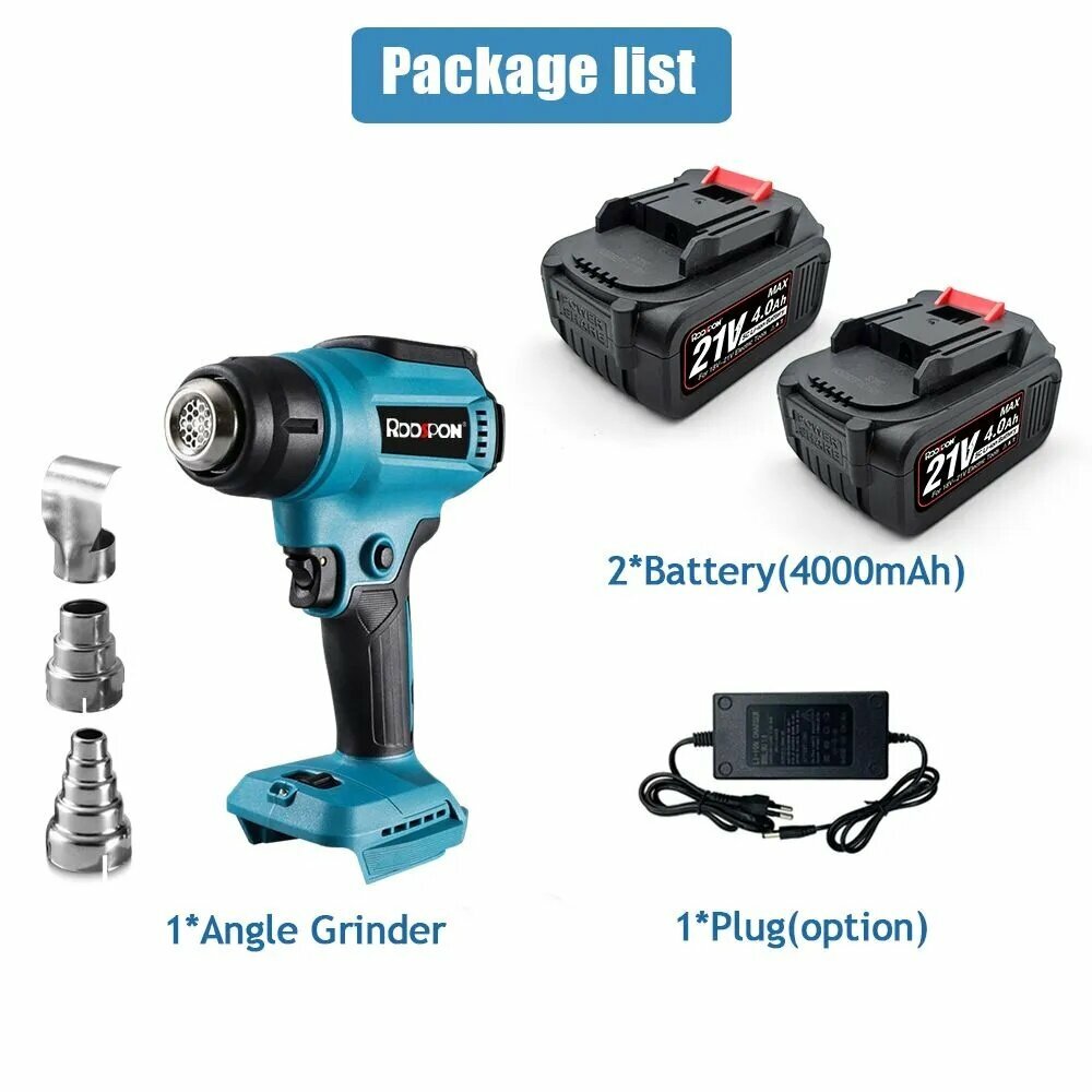 Фен технический Электрический тепловой пистолет/Портативный электрический тепловой вентилятор аккумулятор +2 x 4ah аккумулятора