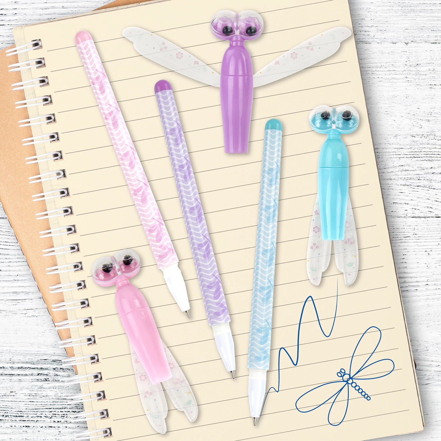 Ручка фигурная шариковая юнландия "Стрекоза", корпус ассорти, синяя, пишущий узел 0,7 мм, 143789, 12шт.