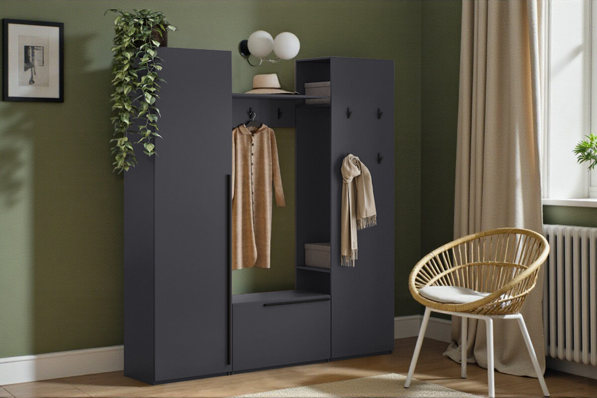 Прихожая Лорена Пакс-4 Серый Графит 162 PE NEW 185x40x220 см, GOODFORM