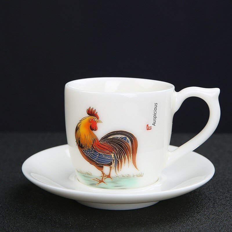 Чайная чашка из белого фарфора Дехуа в форме петуха, мастерская чашка, керамическая чашка для кунг-фу с ручкой, чайная