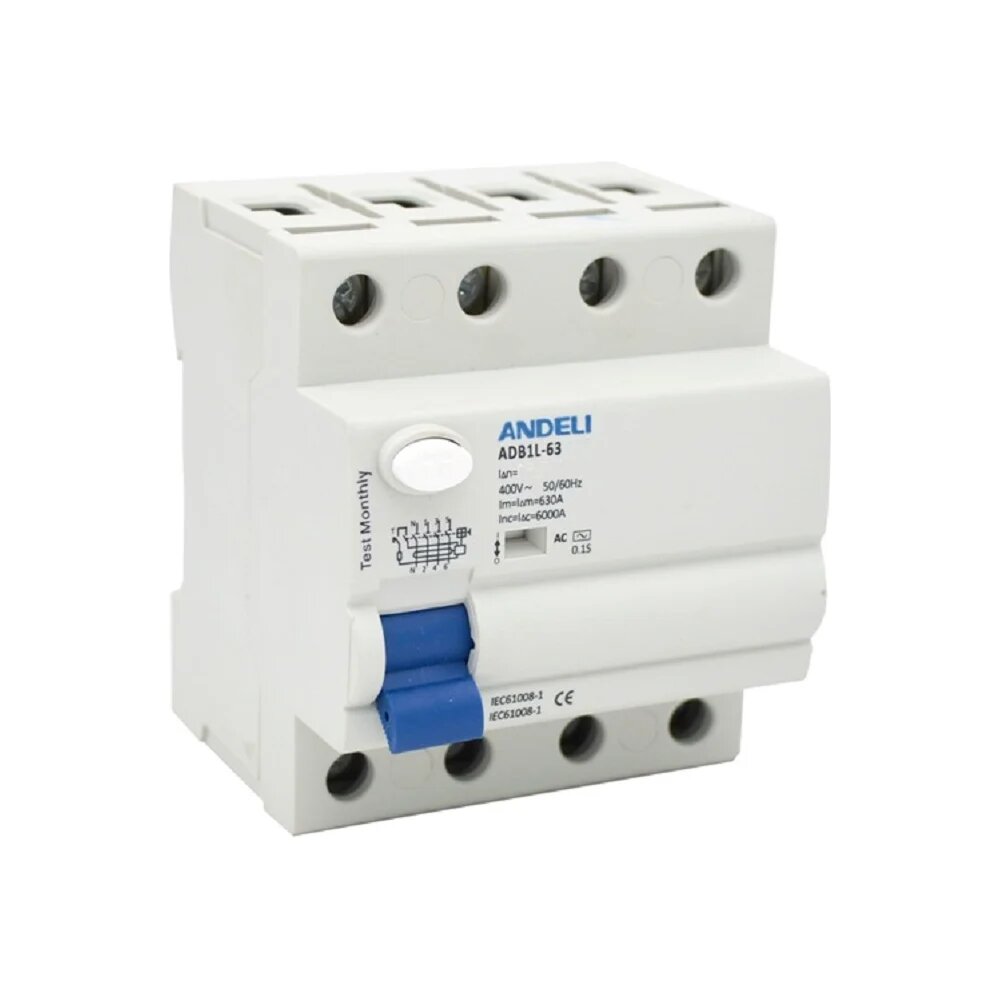 Устройство защиты отключения ANDELI ADB1L-63 4P 40A ток утечки 30mA тип AC 6kA ADL03-005