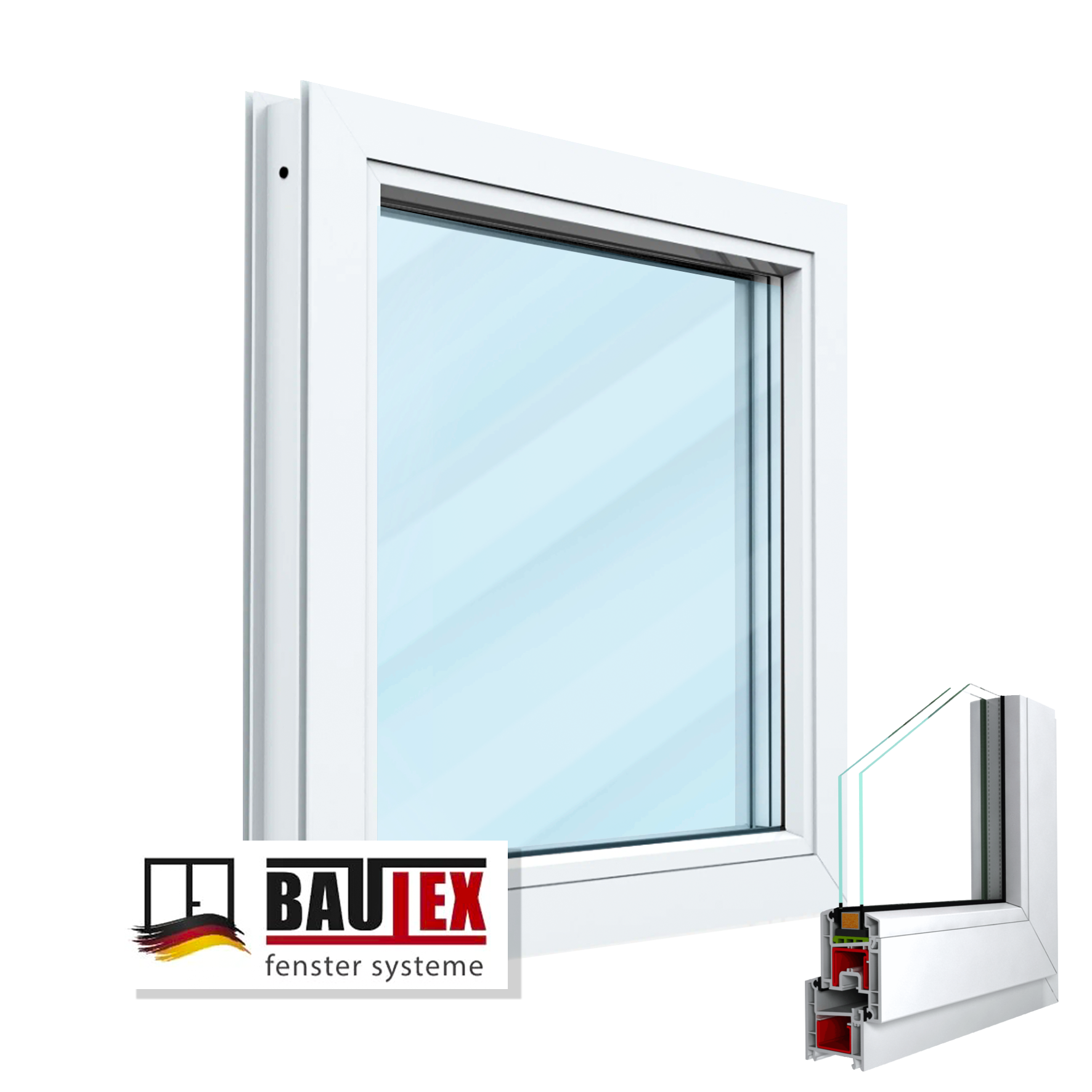 Пластиковое окно одностворчатое 58 мм 3 камеры 2 стекла (в.1550 / ш.900 / глухое)