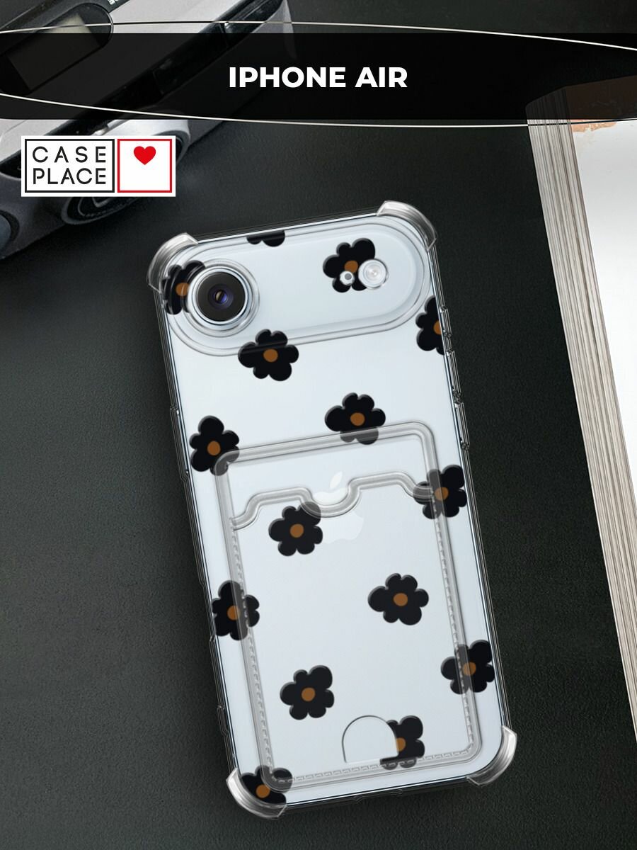Чехол на Apple iPhone Air (Айфон Айр) с картой и принтом Темные цветочки паттерн