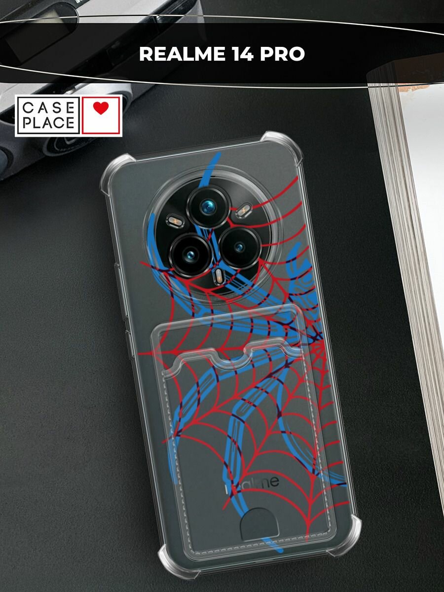 Чехол на Realme 14 Pro (Реалми 14 Про) с картой и принтом Паутина и паук