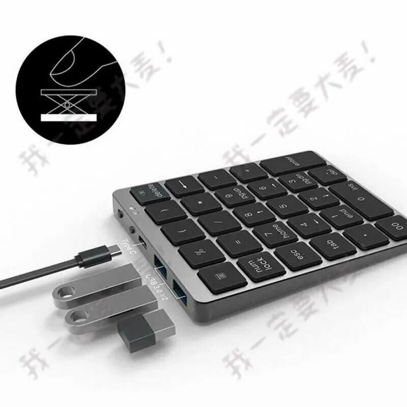 N970 Беспроводная Bluetooth Числовая клавиатура с USB Hub Dual Mode FrontFunction Keys Mini Numpad для учета задач Black-.