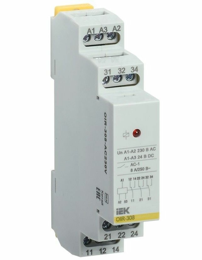 Реле промежуточное ONI OIR, 3 контакта, 8А, катушка 230В AC