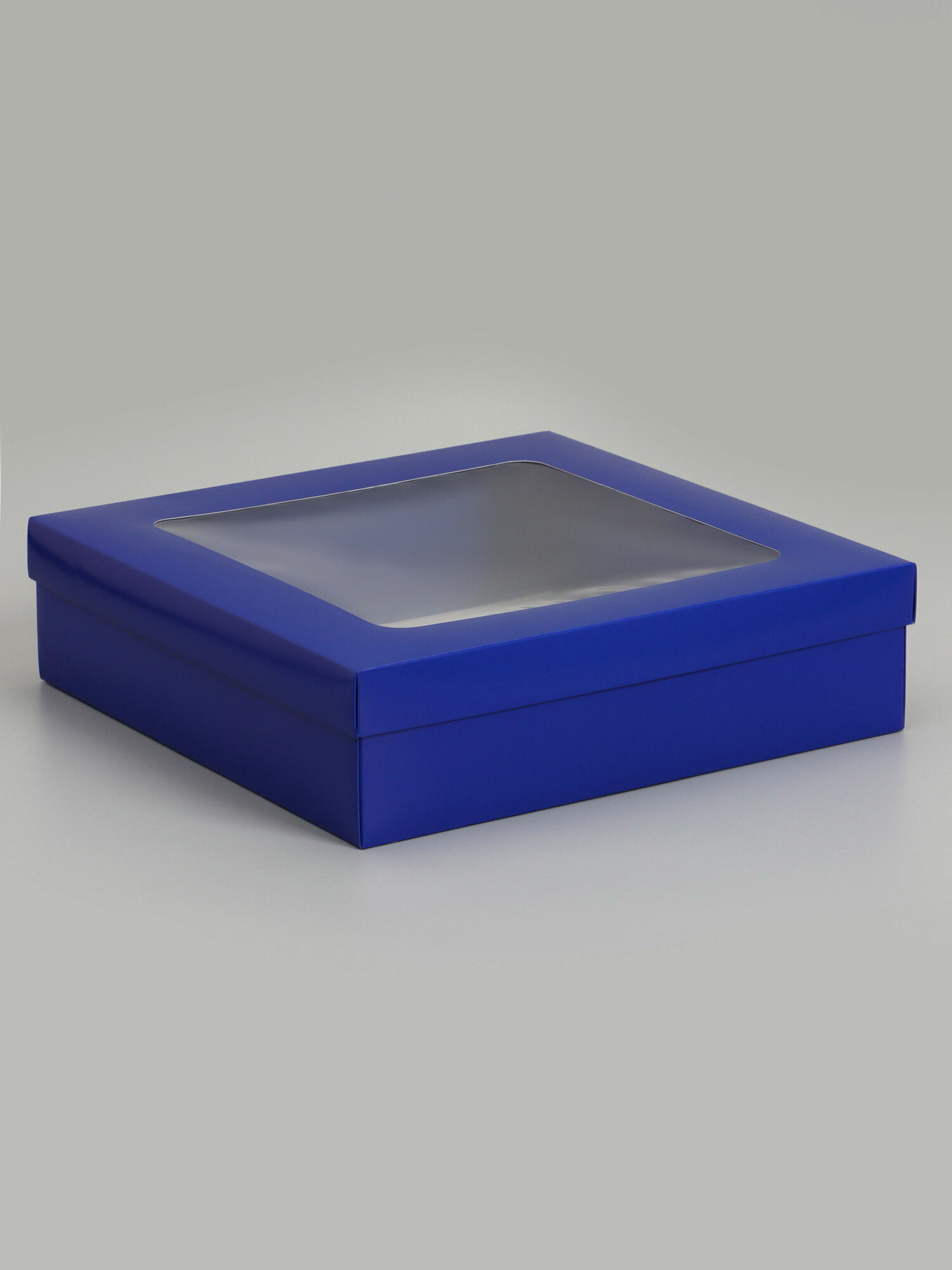 Коробка складная, крышка-дно, синяя, с окном, 30x30x8 см, вид: жёсткие (крышка+дно), 5 шт.