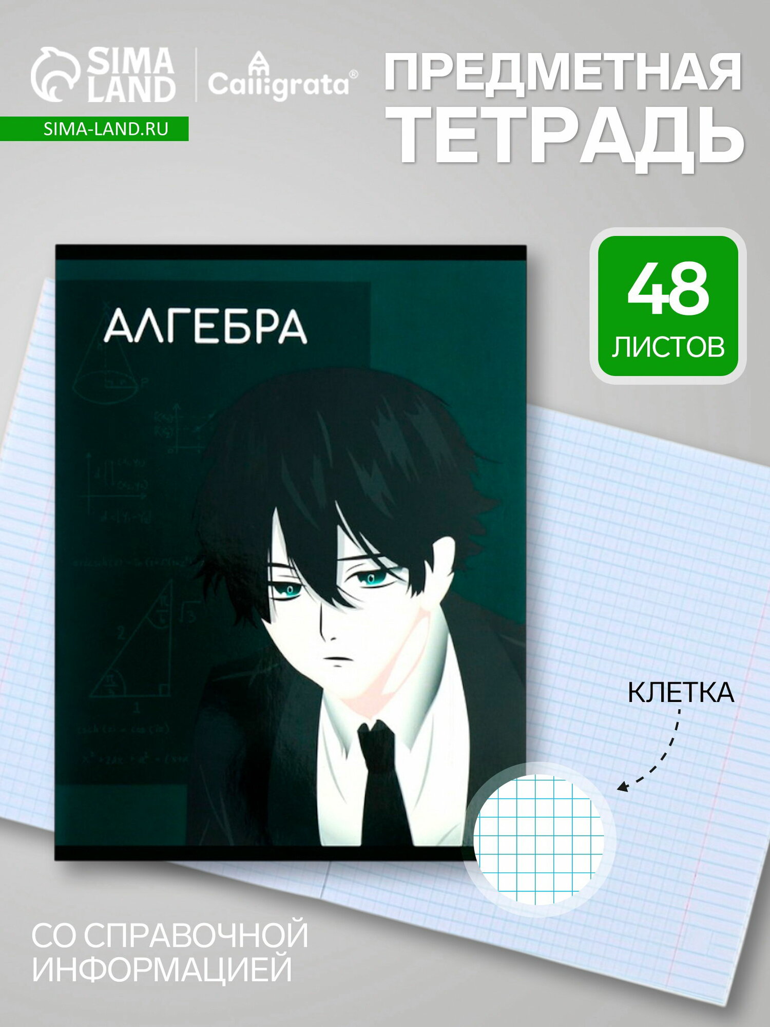 Предметная тетрадь по алгебре "Аниме", 48 листов, в клетку, со справочным материалом, обложка из мелованного картона