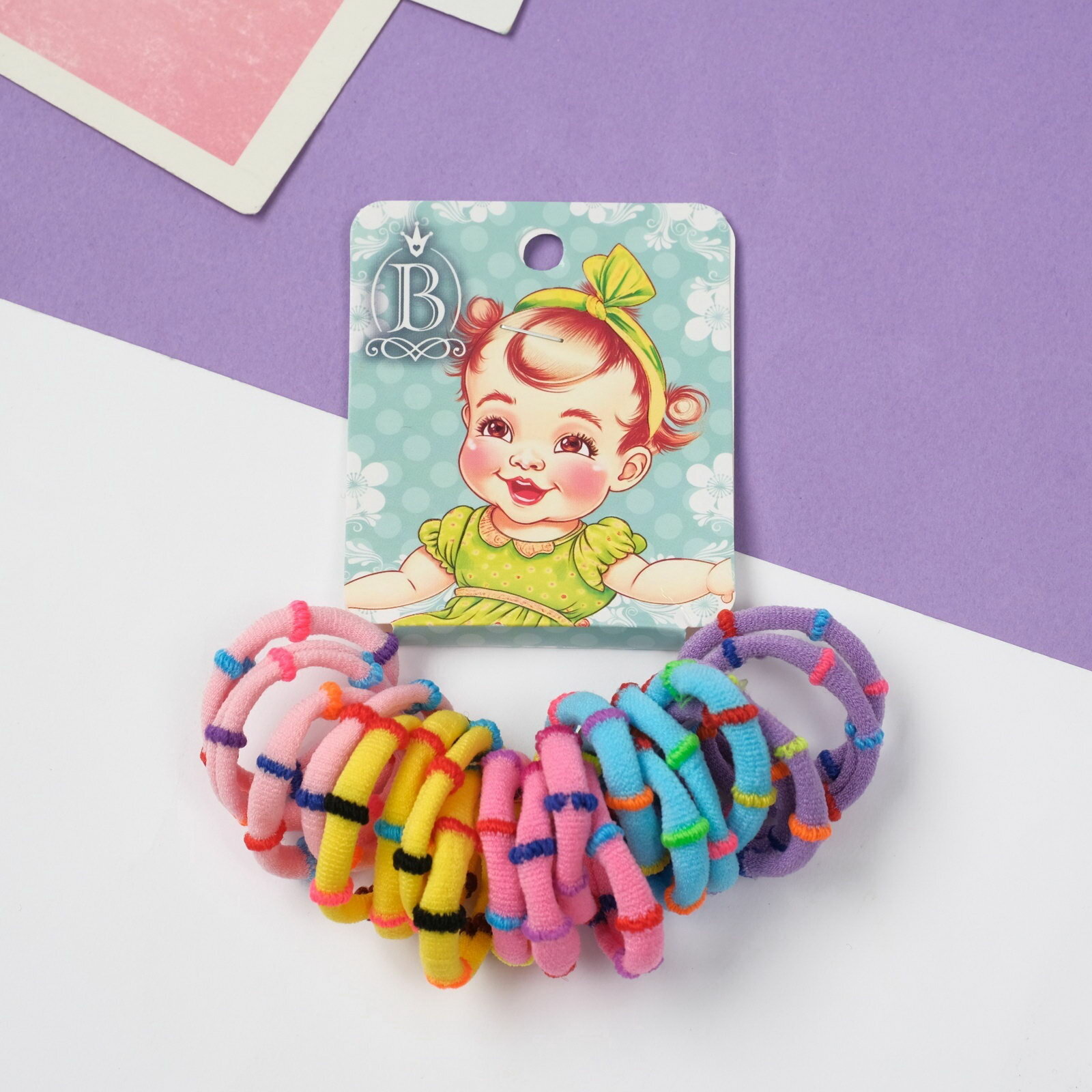 Резинки для волос "Крошка", набор 20 шт, бантик, 2 см, полоски, 4 шт.