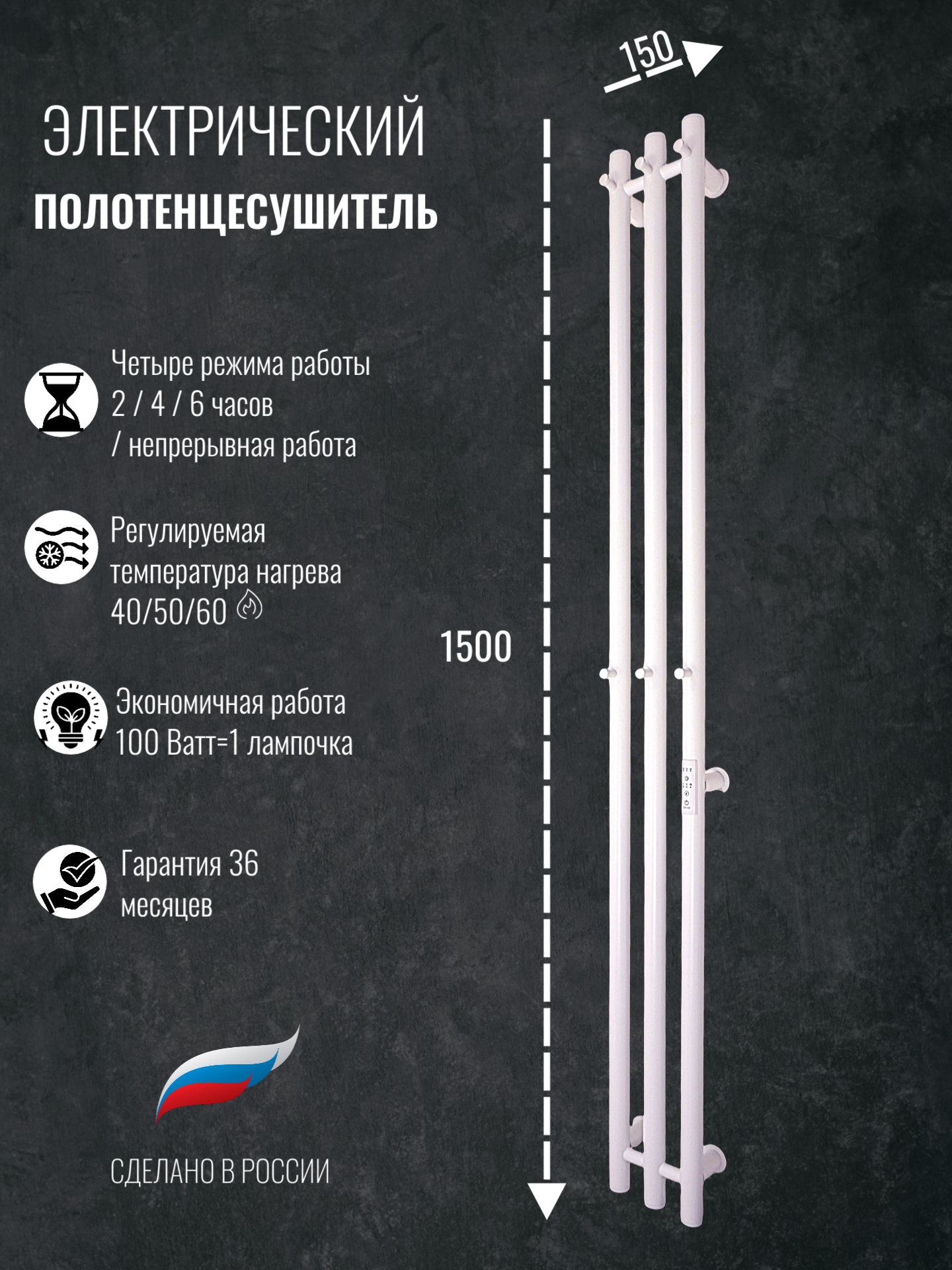 Полотенцесушитель электрический Маргроид Вид Inaro-3 150x12 белый матовый