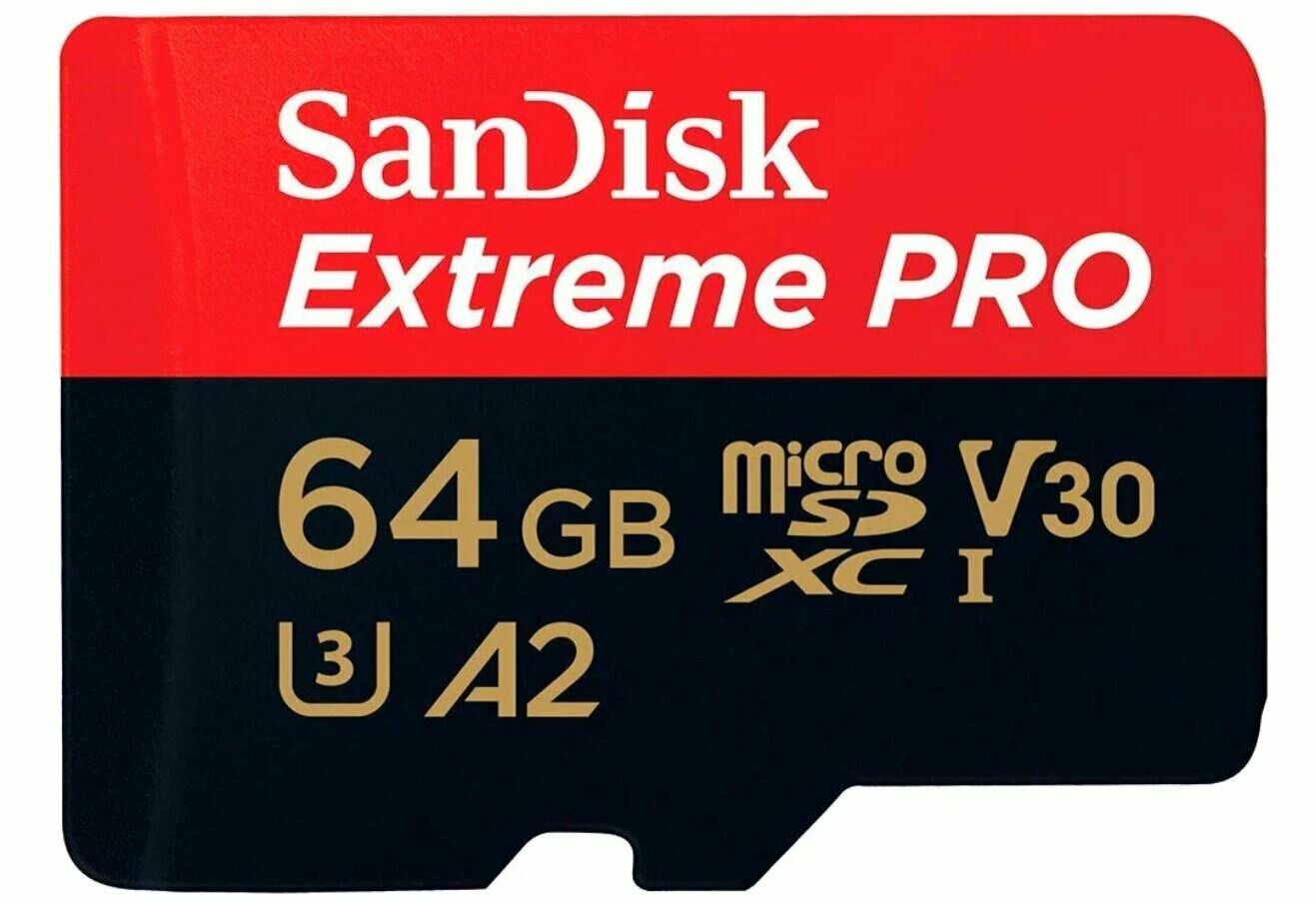 Карта памяти SanDisk Extreme Pro microSDXC Memory Card 64Gb UHS-I U3 + microSD--> SD Adapter
