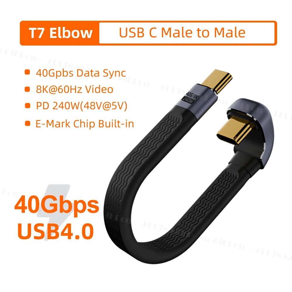 Колено 240 Вт, 5 А, тип C к USB C, кабель для быстрой зарядки, USB 4,0 Gen3, 40 Гбит/с, Thunderbolt 3 8K при 60 Гц, кабель для передачи данных FPC для MacBook Pro