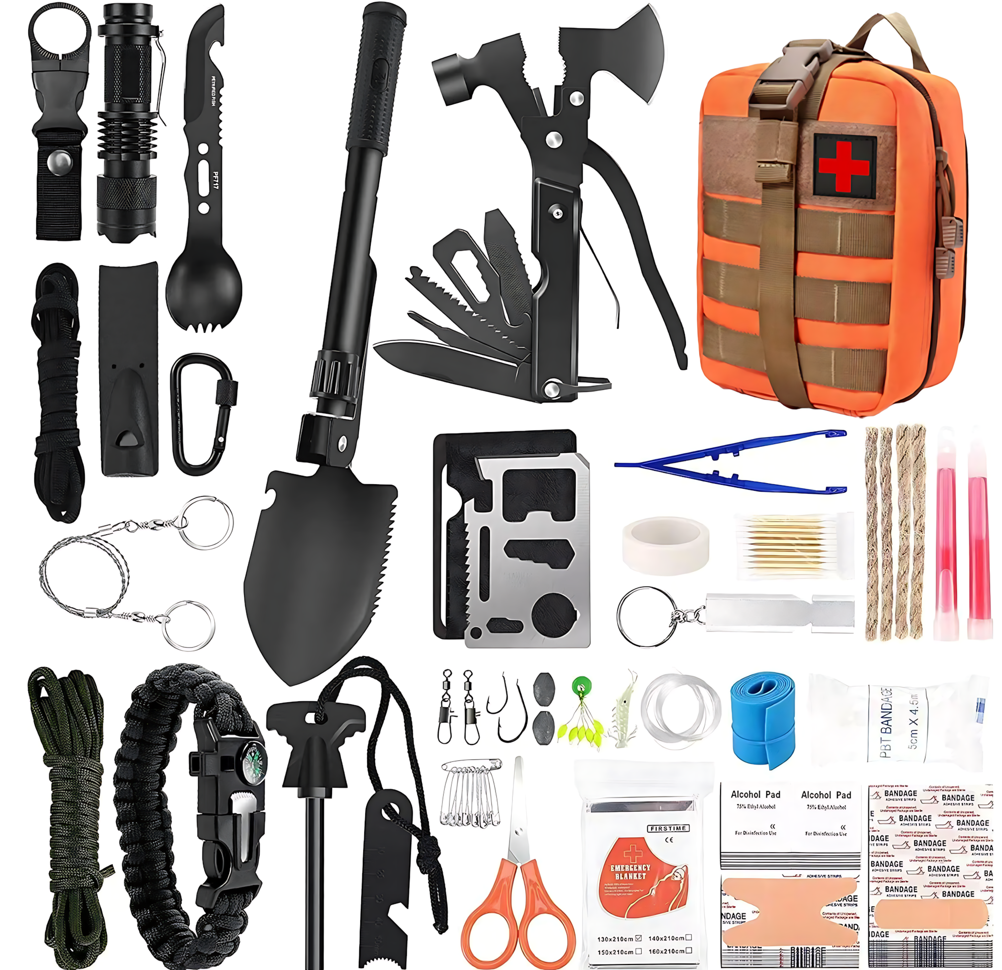Набор для выживания SOS - Аварийный комплект для кемпинга, автомобиля и outdoors | 15 предметов | Водонепроницаемый кейс