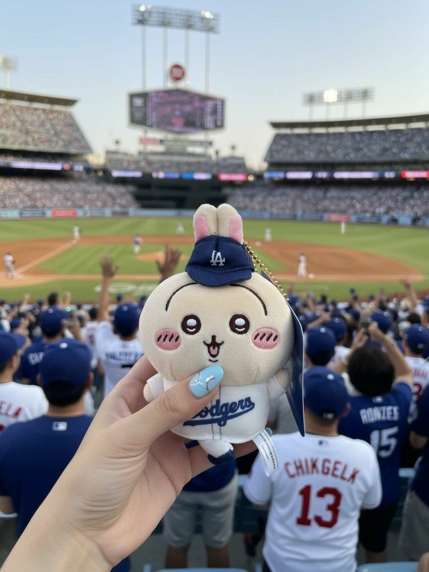 Кобрендинговая серия MLB от Chiikawa, Костюм в бейсбольной форме "Доджерс", Подвеска из плюшевой игрушки, 10cm, Usagi