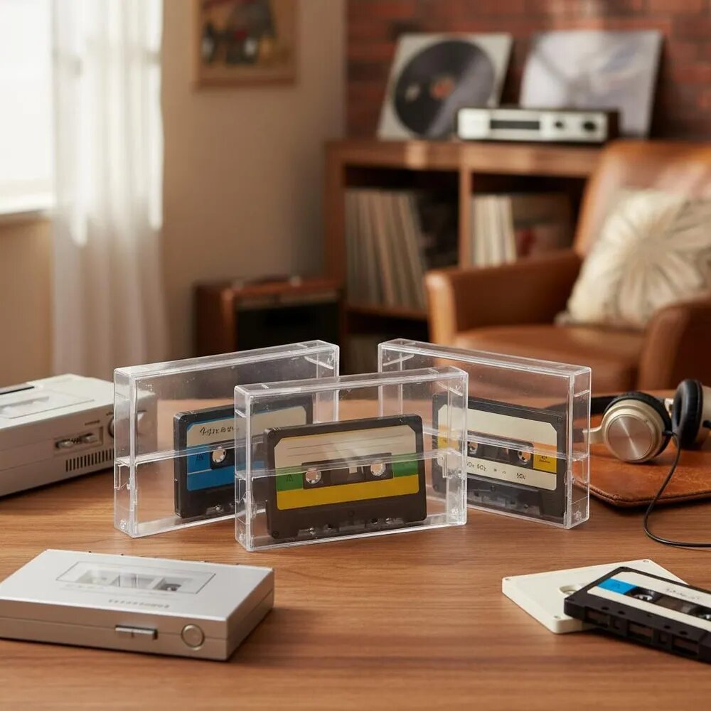 3 шт. прозрачные пластиковые футляры для хранения аудиокассет, прозрачный настольный органайзер с крышкой, ретро держатель для музыкальных кассет