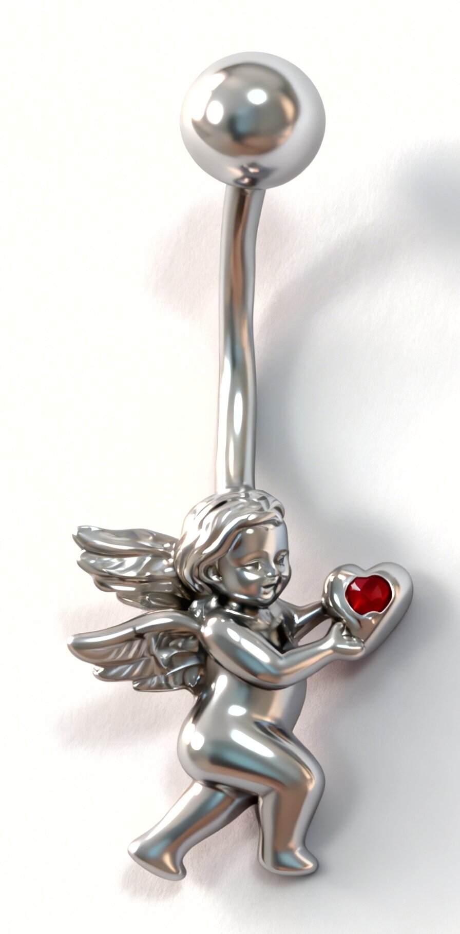Пирсинг в пупок, серебро, 925 проба, родирование, фианит