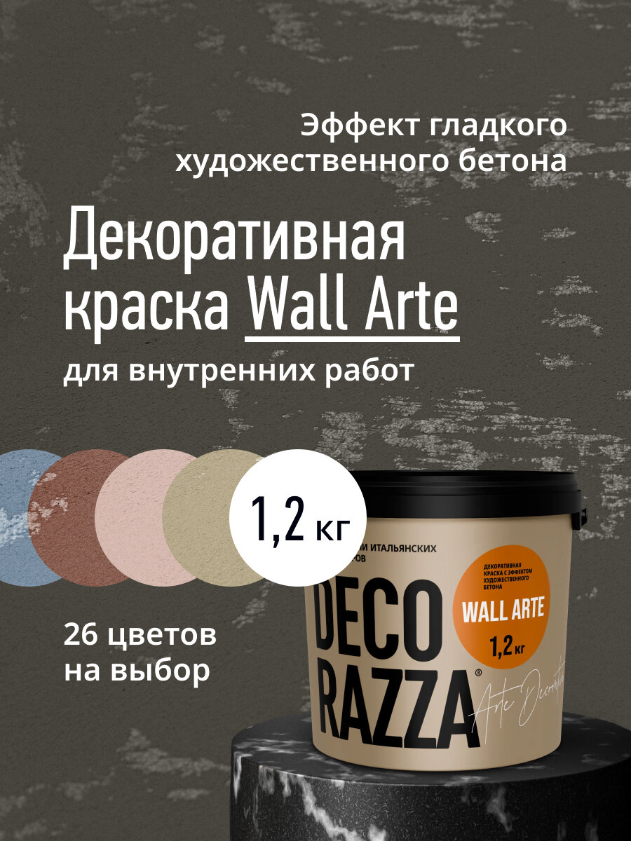 Декоративная краска с эффектом гладкого художественного бетона Decorazza Wall Arte, темно-серый,1,2 кг