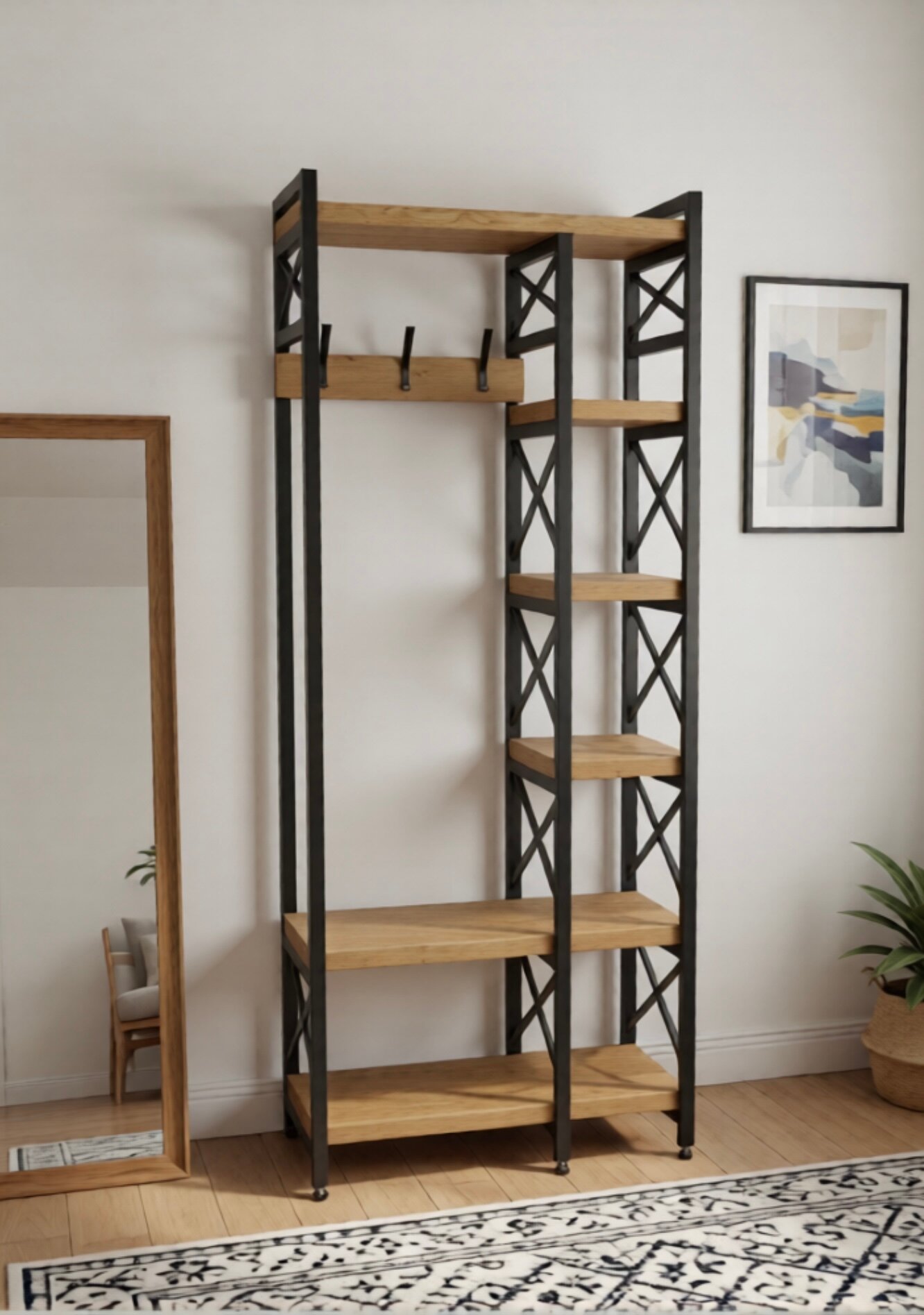 Прихожая MANILLA-6M, напольная, разборная, черный матовый, дерево, 80x37x196 см
