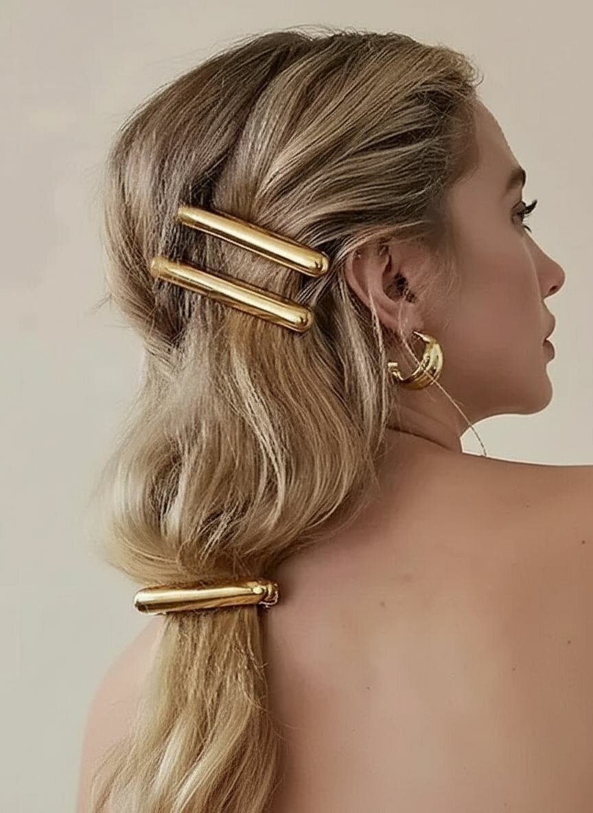Заколка автомат для волос золотая