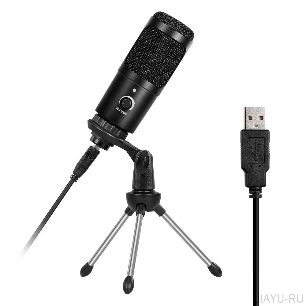 Kiboule USB-конденсаторный микрофон черный с регулировкой громкости для компьютера