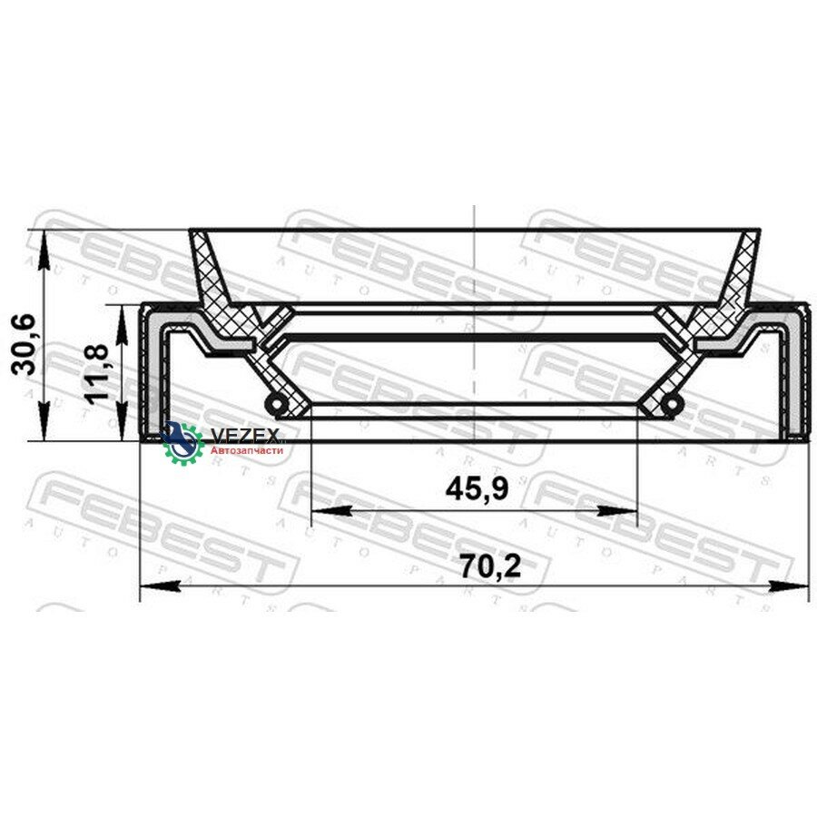 FEBEST 95JAS-47701232C сальник полуоси 45.9X70.2X11.8X30.6 95JAS-47701232C