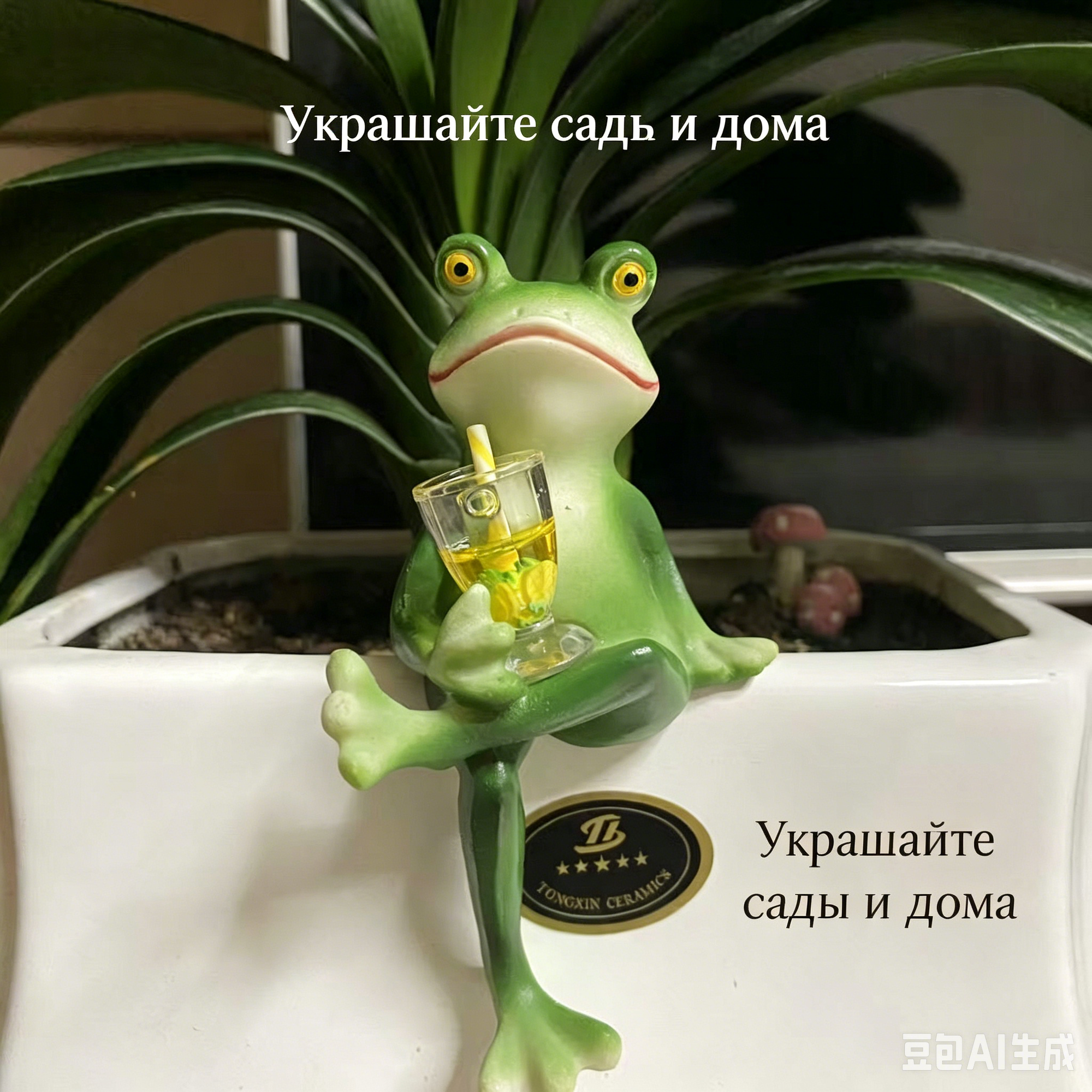 Статуэтка лягушки, смола, декоративный сад и дом, желтая чашка