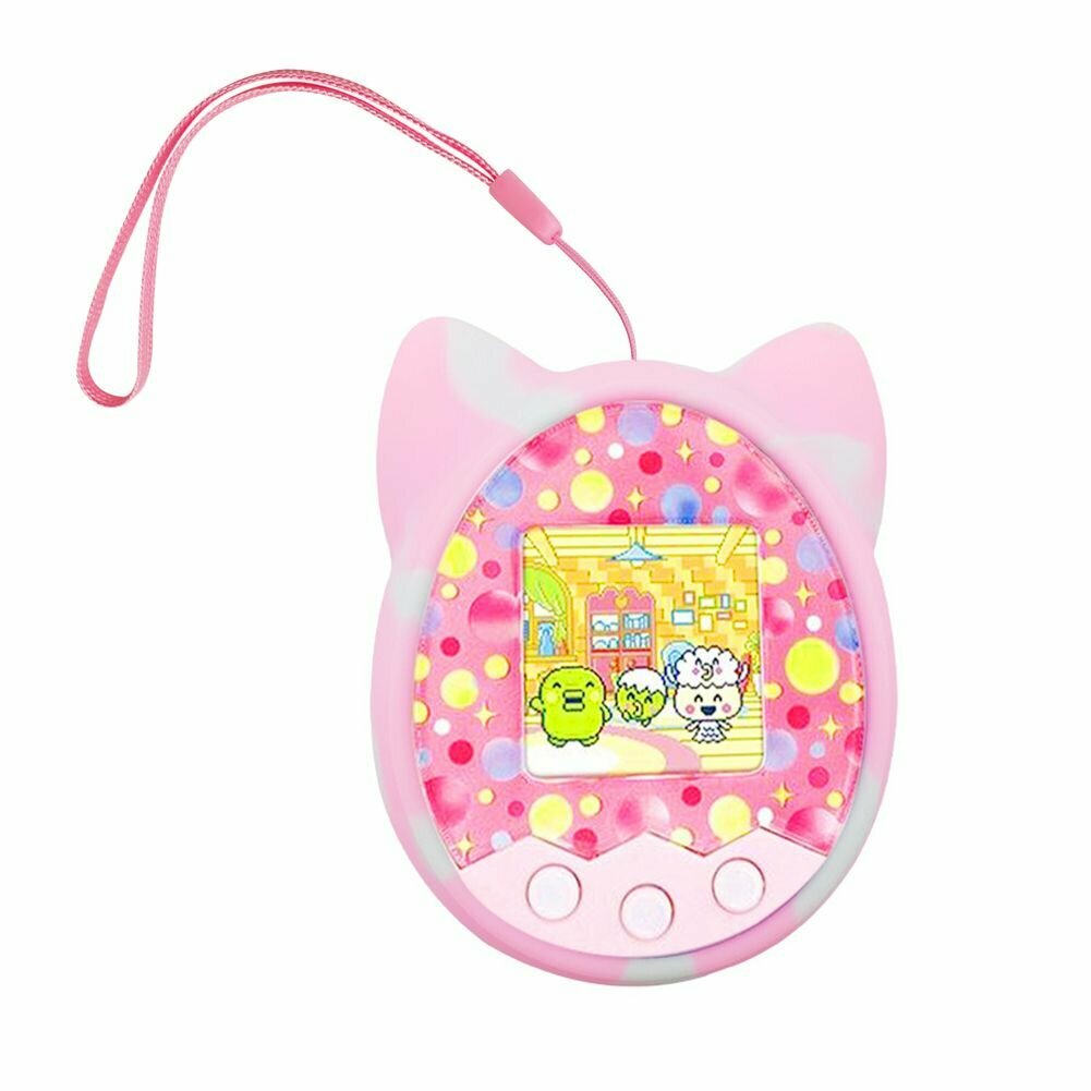 Силиконовый чехол для Tamagotchi Meets/4U/4U+/Mix/PS/Idl/Id с котиком и ремешком