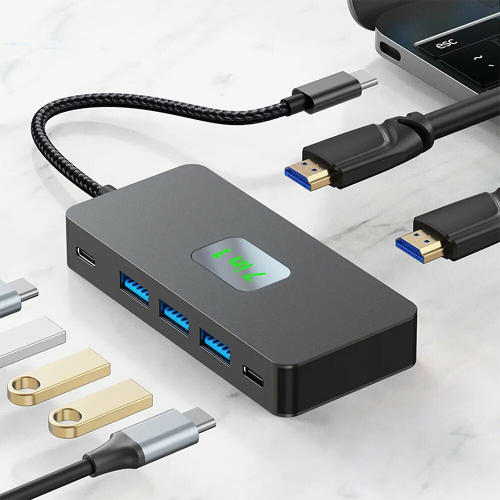 USB-C-док-станция с двумя HDMI-портами для подключения двух мониторов 4K/30 Гц, питанием 100 Вт и тремя портами USB 3.0